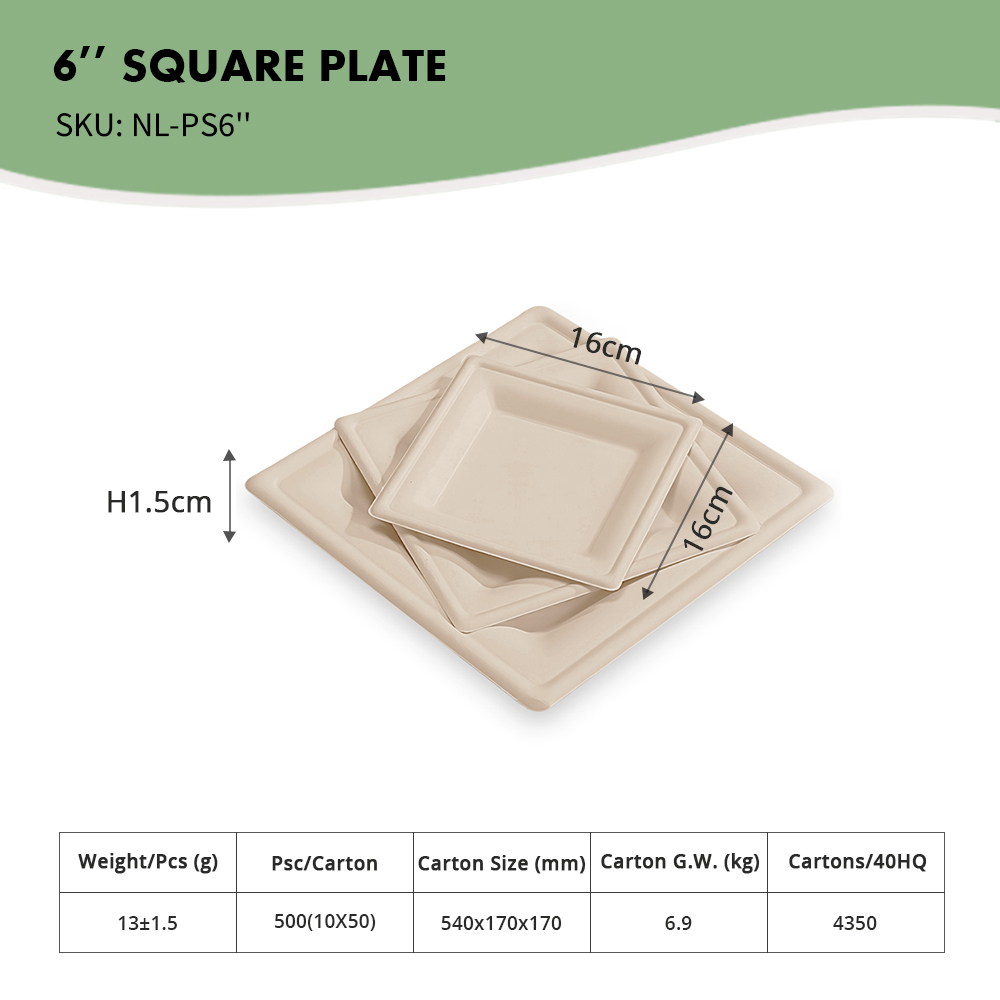 6" Square Plate | Compostable Sugarcane Bagasse