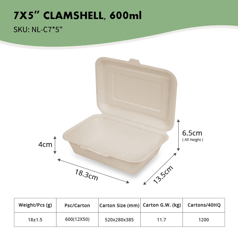 Bagasse Clamshell Containers | Biodegradable, Compostable & Eco-Friendly